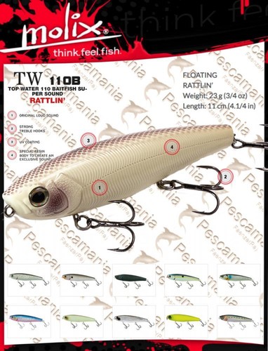 artificiel spinning Molix TOP WATER 110 baitfish WTD 11cm 23 gr | eBay