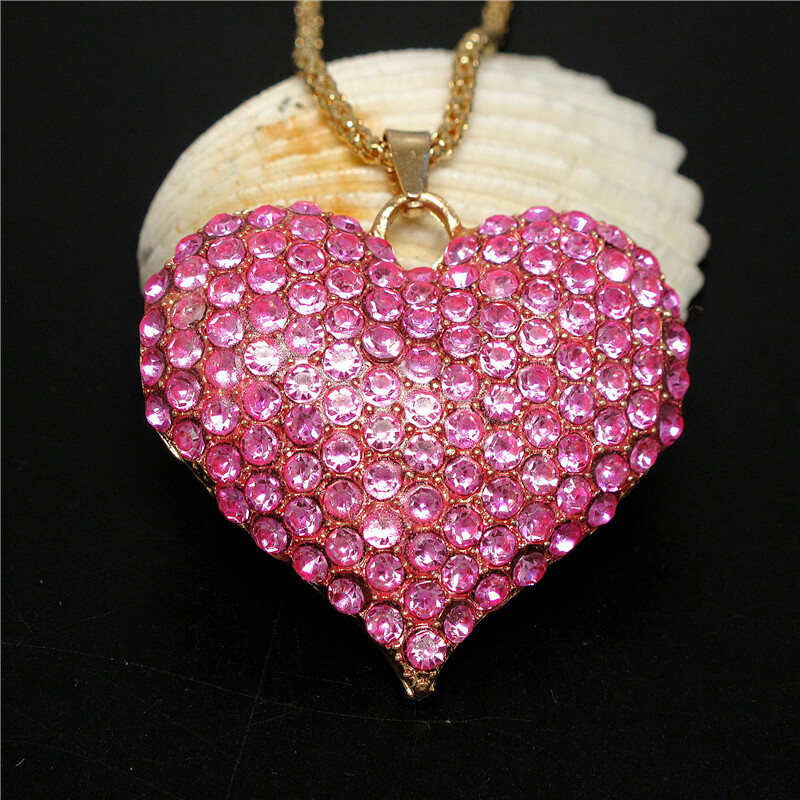 New Rhinestone Pink Shiny Heart Crystal Pendant Fashion Women Chain ...