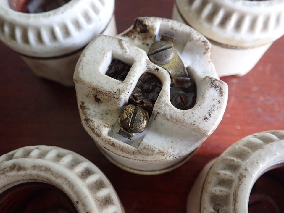 Set of 5 Antique Porcelain Light Sockets to Flush Mount on Sheet Metal ...