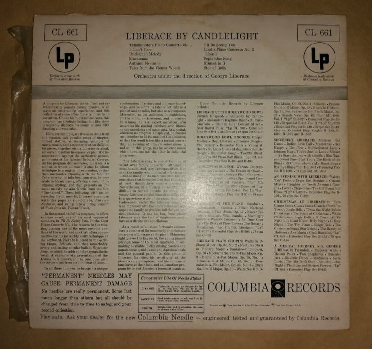 Liberace A La Luz De Las Velas LP 33 RPM Reedición Mono Columbia CL 661 ...