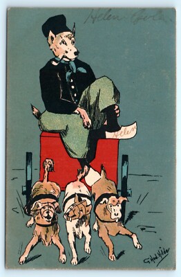 POSTCARD Artist Signed G Howard Hilder Dogs Pulling Wagon ...