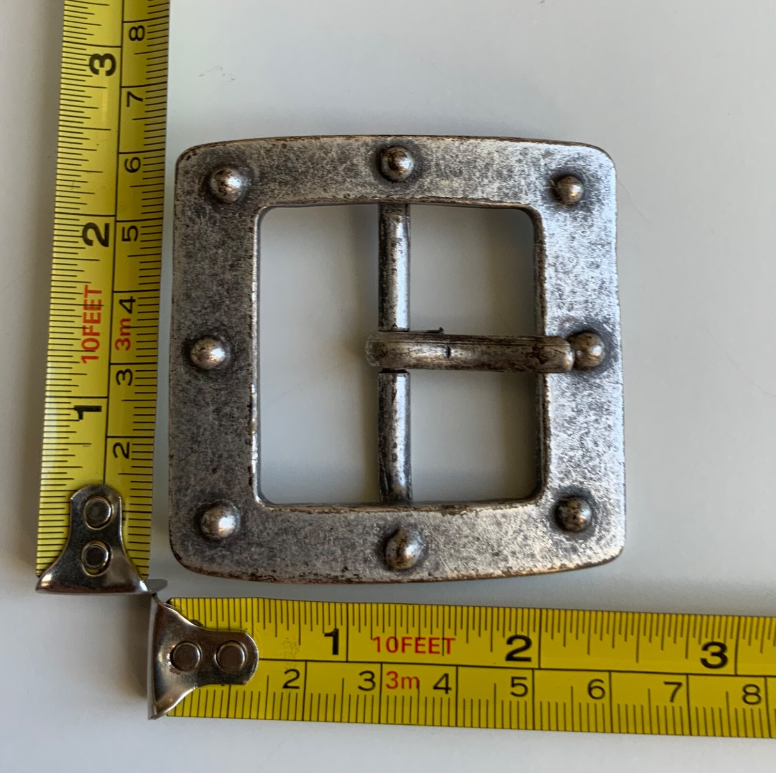 Distressed Square Centre Bar Belt Buckle with Round Studs Antique ...