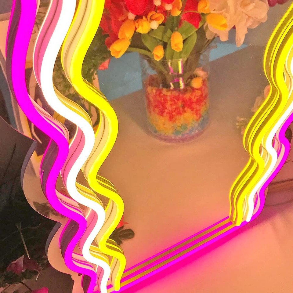 Wave Shape Mirror Neon Sign Make Up Led Light Home Deco Neon Mirror ...