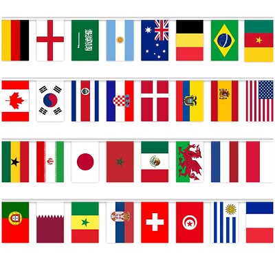 12 Metre 32-Country World Flags Bunting – 9"×6" Fabric Flags for Street ...