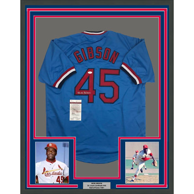 Framed Autographed/Signed Bob Gibson 33x42 St. Louis Blue Jersey JSA ...