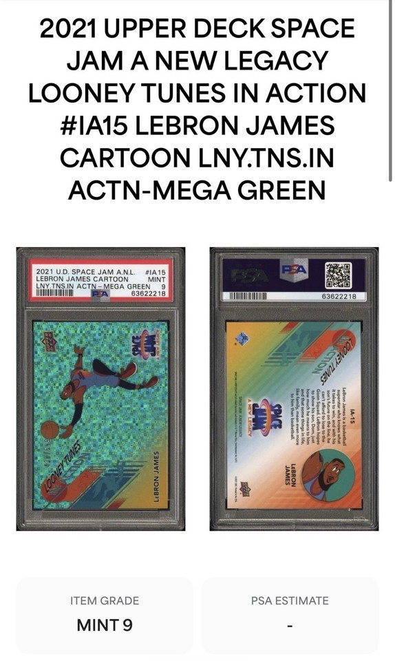 LeBron James Cartoon Space Jame Upper Deck SSP 438/599 Mega Green PSA 9 ...
