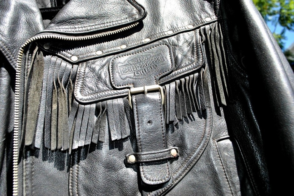 Harley Davidson LARGE Leather Jacket Border Hawk FLST… - Gem