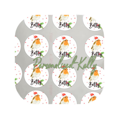 PERSONALISED Robin CHRISTMAS STICKERS LABELS 24 PER SHEET ANY NAME cute ...