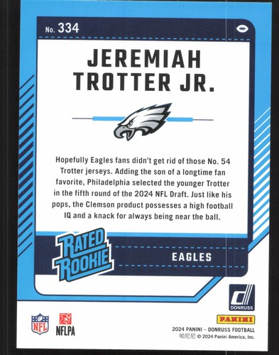 Jeremiah Trotter Jr. 334 RC Football 2024 Donruss Philadelphia Eagles ...