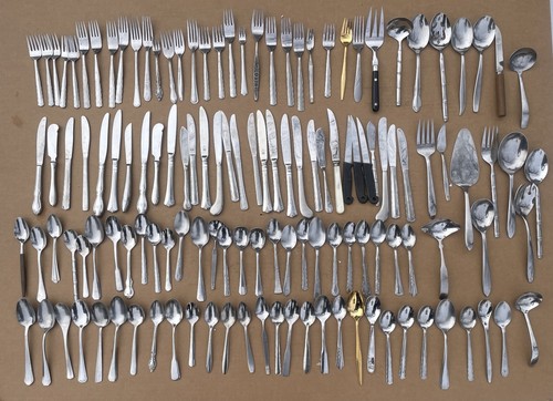 Mixed Lot of 130 STAINLESS FLATWARE including Forks, Knives, Spoons ...