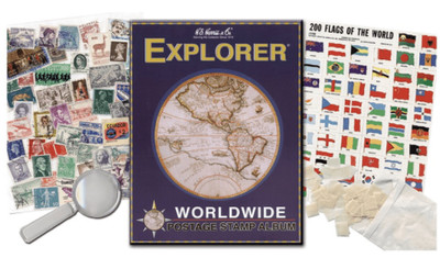 AmScope Kid's Outlet Explorer Worldwide Stamp Collecting Kit-Book ...