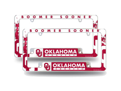 Oklahoma Sooners NCAA (Set of 2) Chrome Metal License Plate Frames w ...
