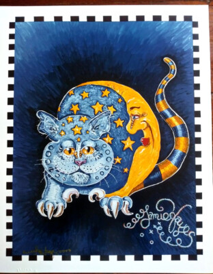 BLUE MOON KITTY, CAT art PRINT Jamie Hayes SIGNED LITHOGRAPH New ...