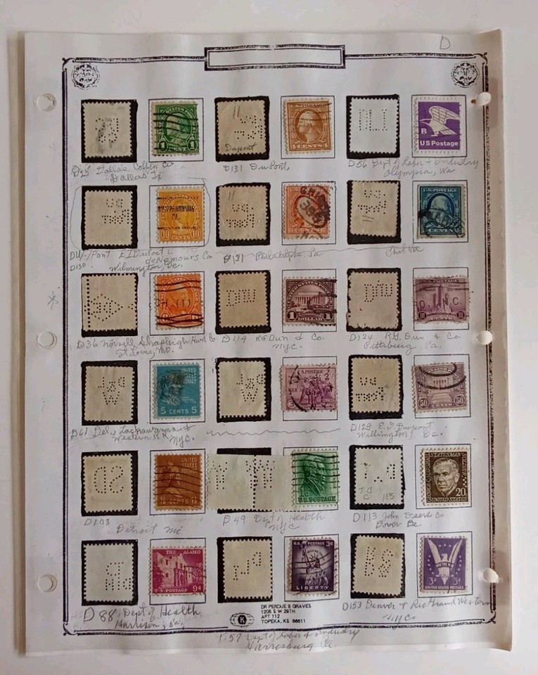 GROUP LOT UNITED STATES PERFIN STAMP COLLECTION D & E SERIES SOME ...
