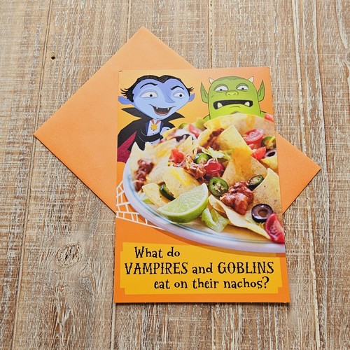 Halloween Greeting Card For Kids Nacho Joke Vampires Goblins Orange ...