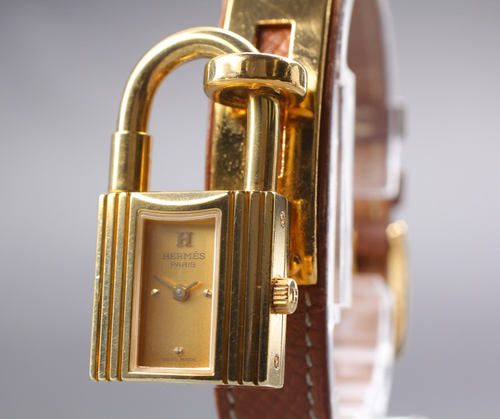 [Near MINT] HERMES Kelly Padlock Brown Gold Dial Quartz Women's Watch ...