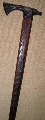 Antique Zakopane Walking Stick / Cane Shepherds Axe Hand Carved Eagle ...