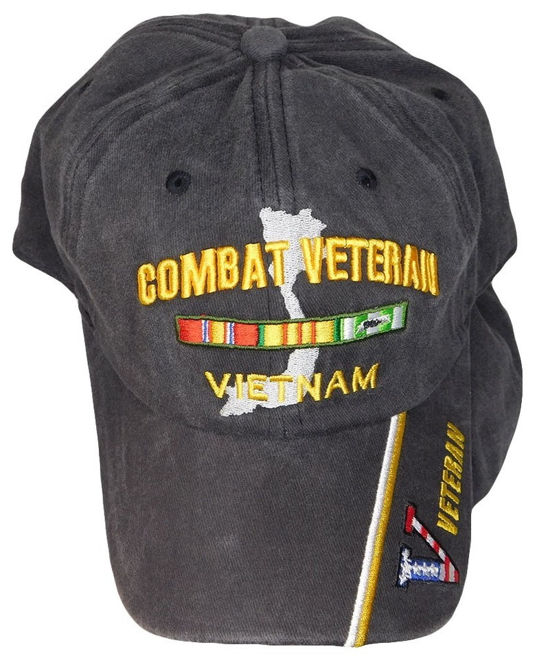 Combat Vietnam V Veteran Grey Gray Adjustable Embroidered Cap Hat ...