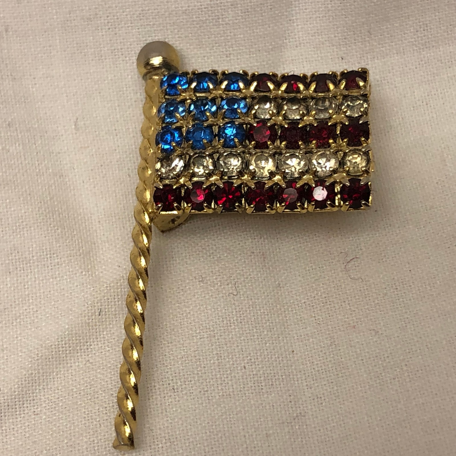 Vintage USA FLAG Brooch Pin Gold tone Red White Blue Rhinestone | eBay