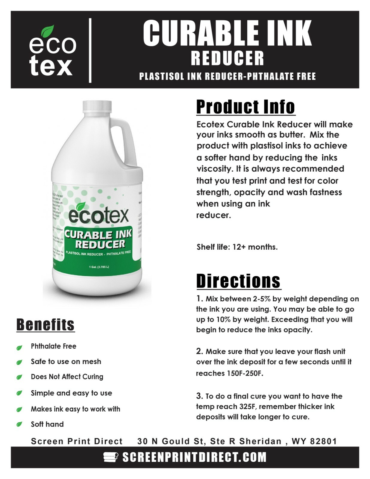 Ecotex® Plastisol Ink Reducer - Low Temp Cure Reducer for Screen ...