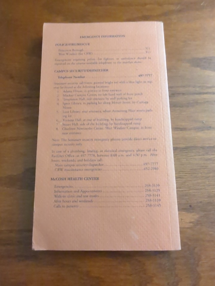 Princeton Theological Seminary Directory 2001-2002 | eBay