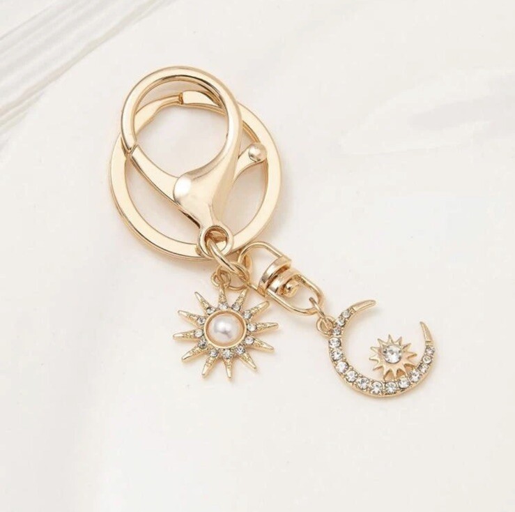 Sun Moon Star Keyring Gold Diamonte Charm Keychain Bag Keepsake Bling ...