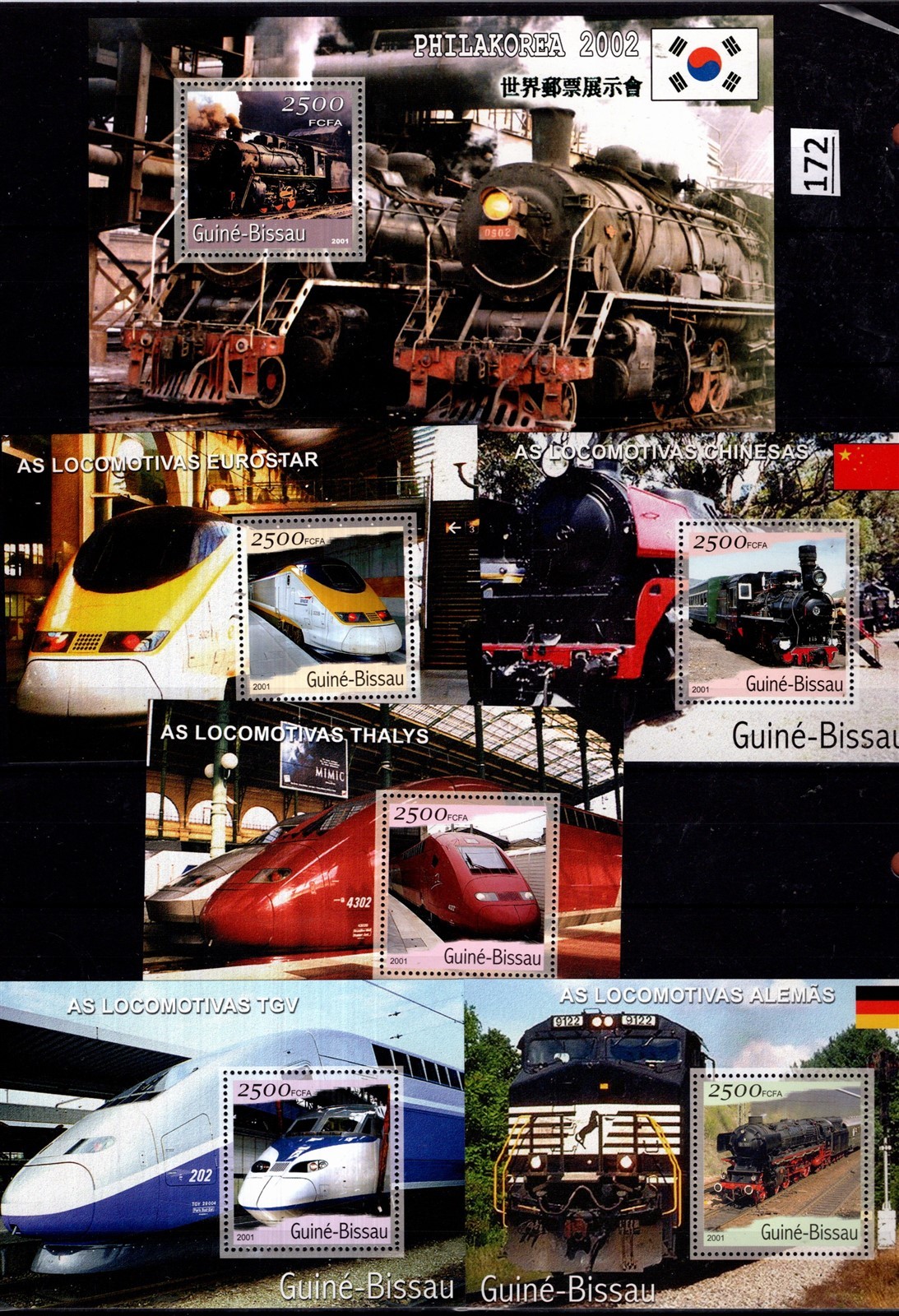 PH 6 S/S GUINEA - BISSAU 2001 - MNH - TRANSPORT - TRAINS - LOCOMOTIVES ...