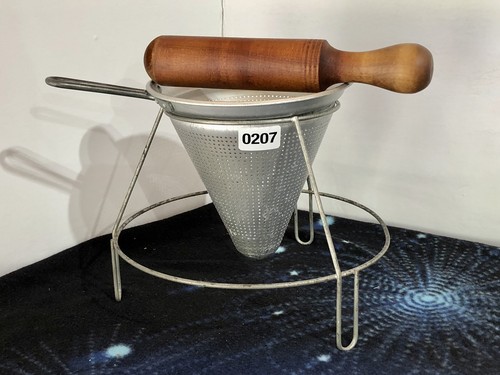 Vtg Aluminum Food Mill Cone Sieve Colander Strainer w Hardwood Pestle ...