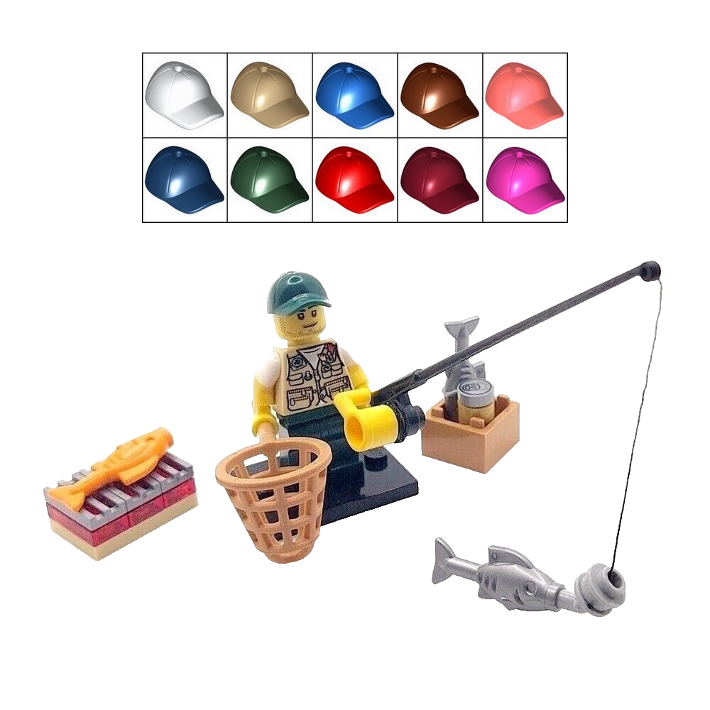 LEGO® Fishing Gift Fisherman Angler Male Minifigure & Rod BBQ Net Fish ...