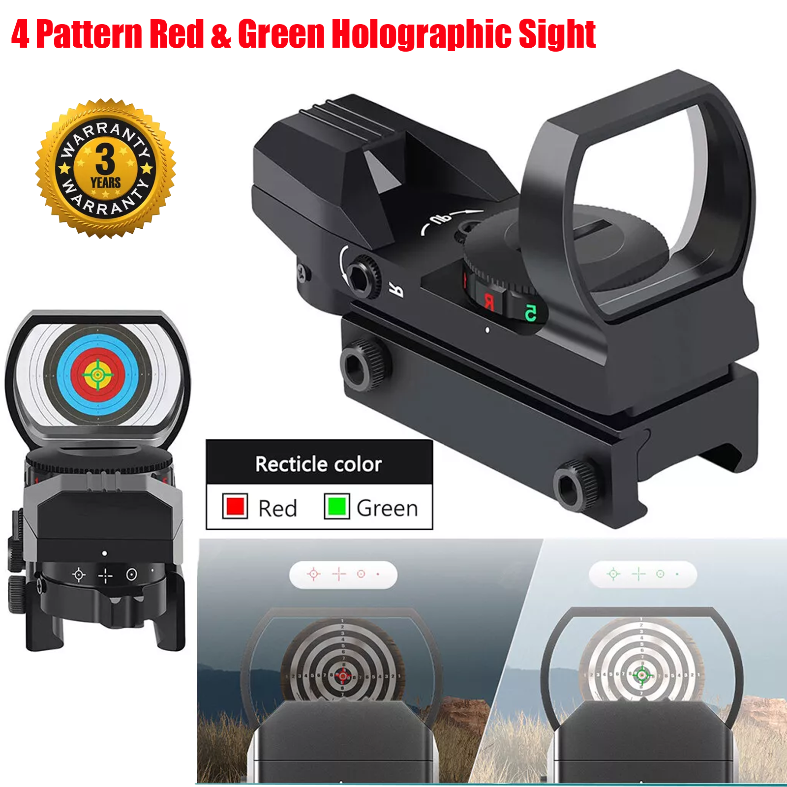 Red Green Dot Reflex Sight Scope Tactical Holographic 4 Reticles ...