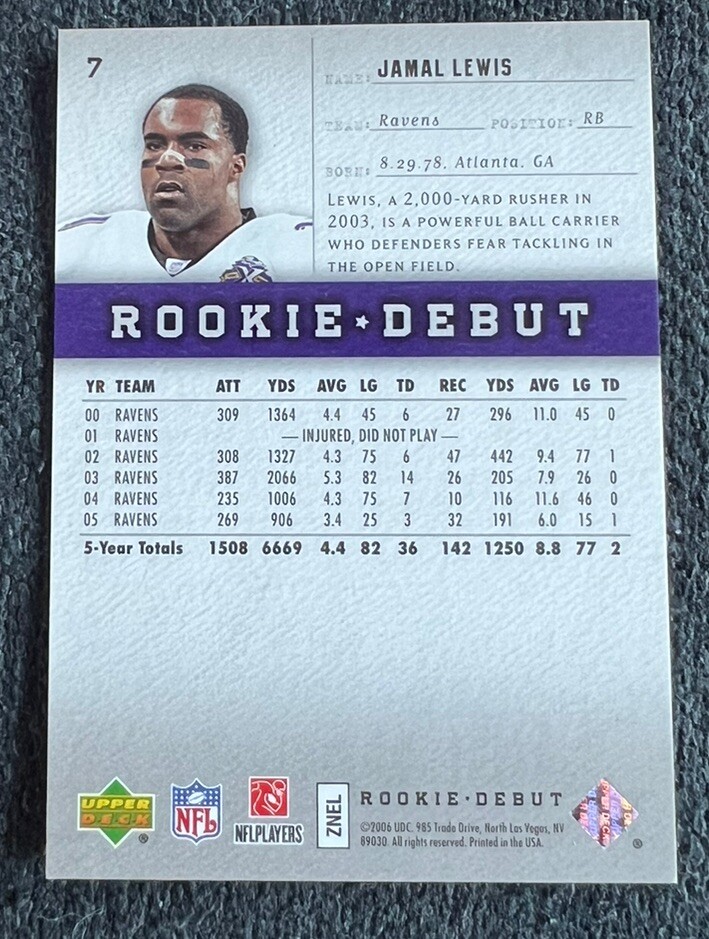 2006 Upper Deck Rookie Debut - #7 Jamal Lewis Serial #311/325 Ravens | eBay
