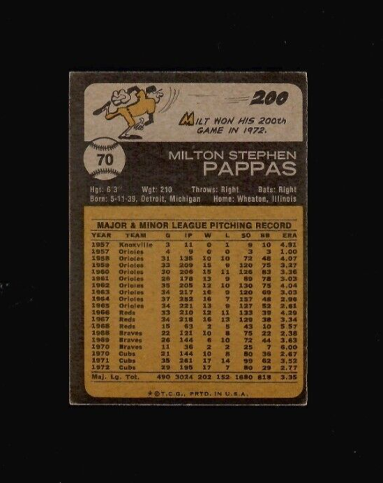 1973 Topps #70 MILT PAPPAS Cubs EXMT | eBay