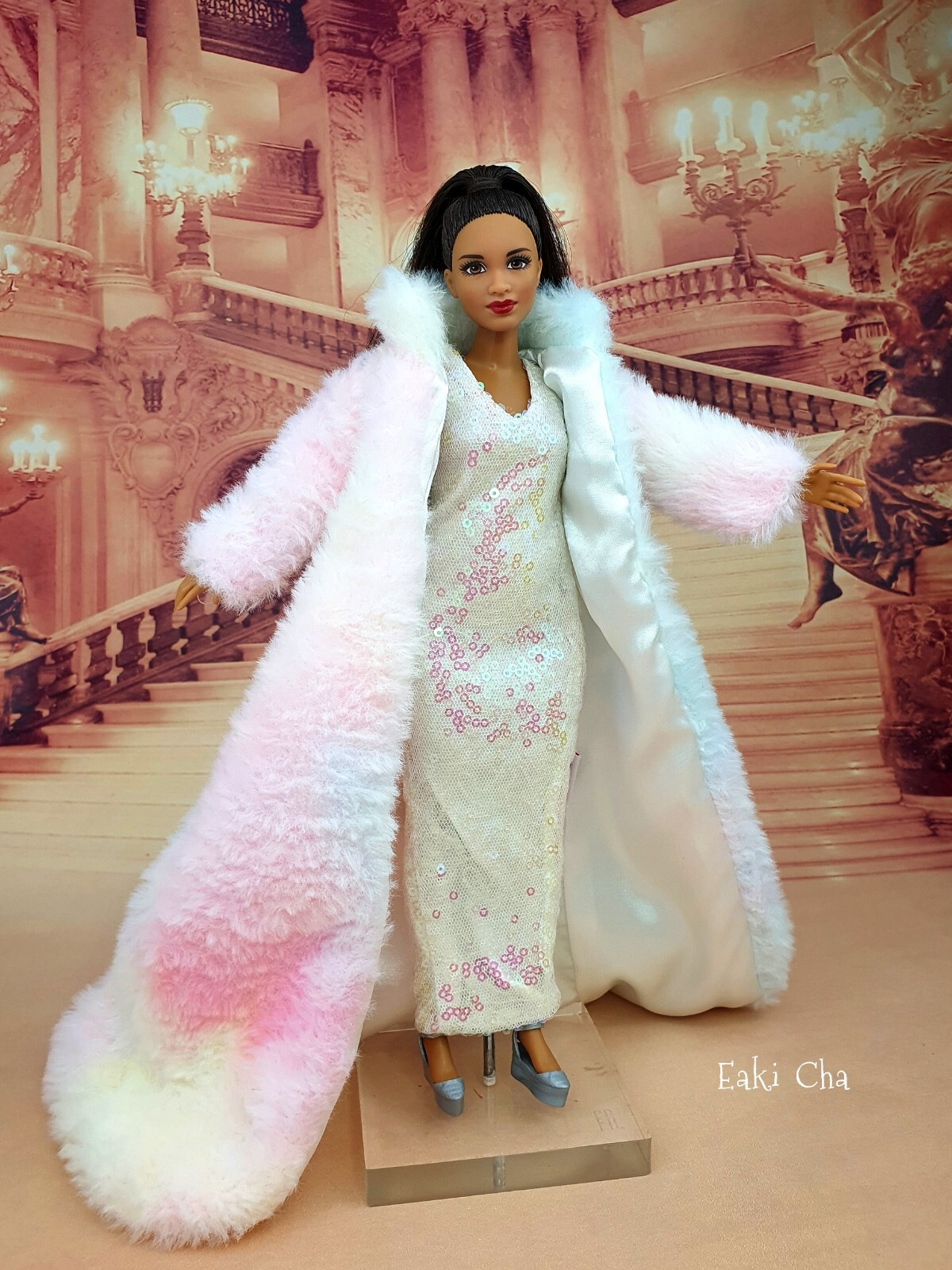 Handmade Rainbow Fur Coat Clothes Dress Outfit Gown For Barbie ...