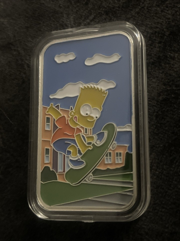 .999 Fine Silver Art Bar Limited BART SIMPSON The Simpsons Skater ...