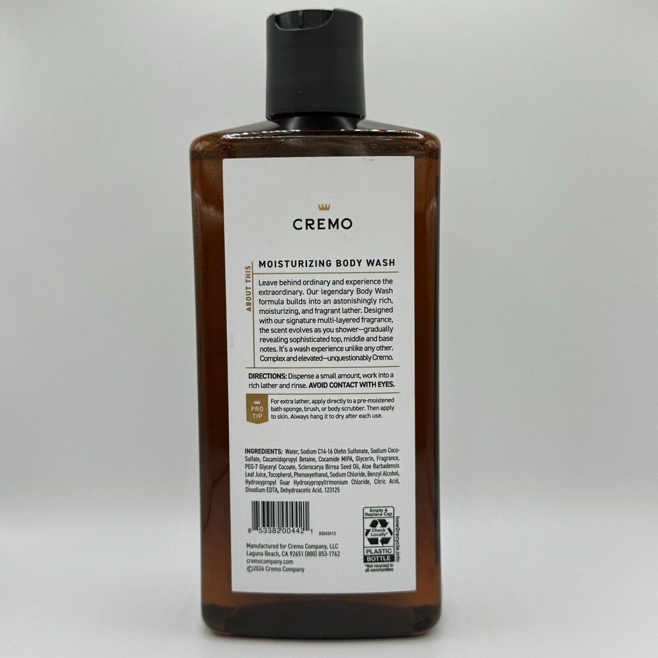 Cremo Men’s Body Wash Bourbon & Oak - Bold Refined Skin Moisturizing 16 ...