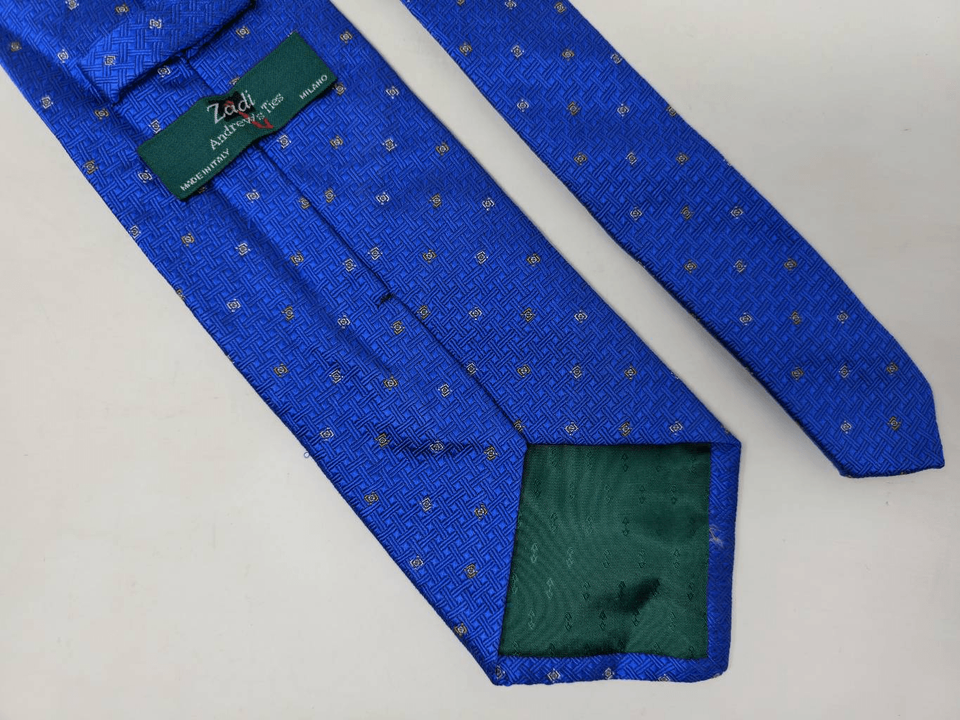 ZADI ANDREWS TIES MILANO ITALY SILK TIE BLUE GOLD GEOMETRIC TEXTURE 4 ...