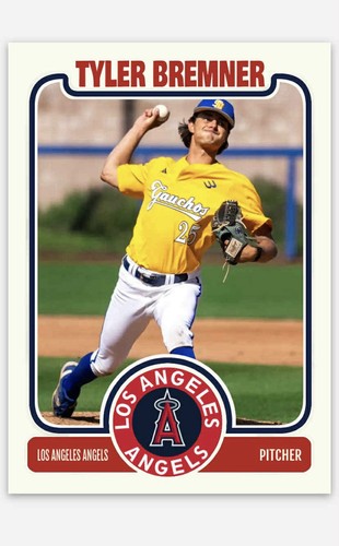 Tyler Bremner 2025 MLB Draft Novelty Baseball Card! Los Angeles Angels ...