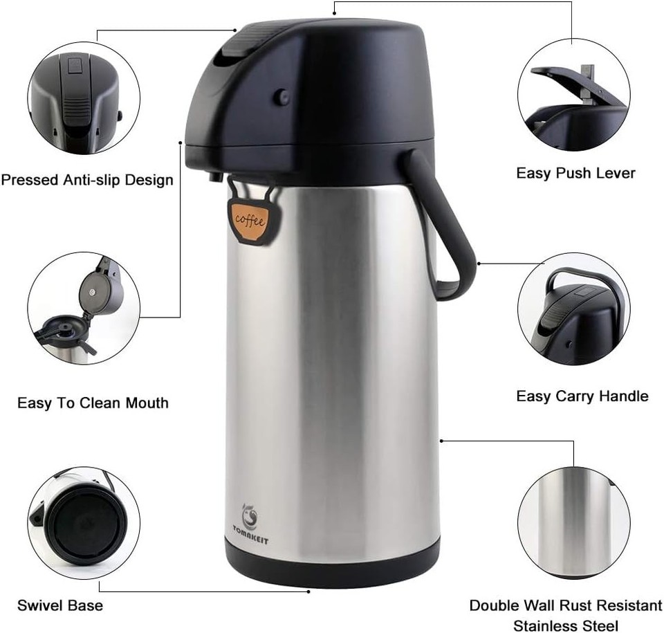 Airpot Coffee Dispenser Thermal with Pump,3L/102 Oz Insulated Stainless ...