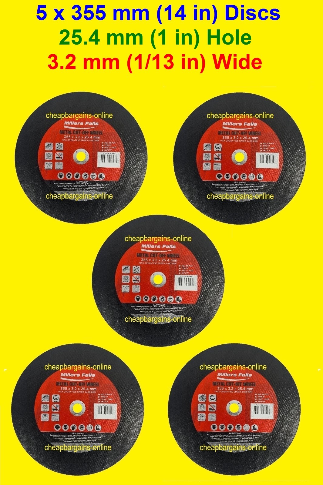 5 x 355mm METAL CUTTING DISCS 14" CUT OFF SAW BLADES METAL DROP / CHOP ...