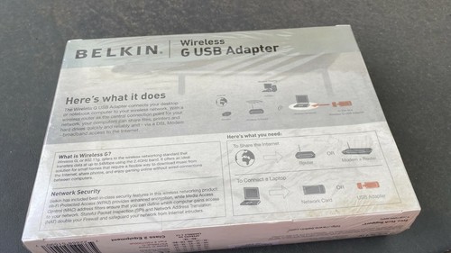 Belkin Wireless G USB Adapter 802.11g 54mbps Brand New in Original Box ...