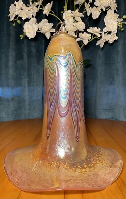 Stephen Fellerman Art Nouveau Hand Blown Glass Lily Hanging Lamp Pink ...