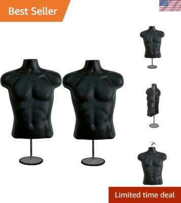 2 Pack Adjustable Black Male Mannequin Torso Display - Lightweight ...