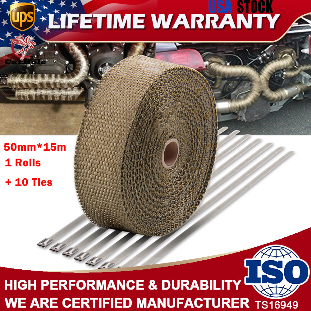 2" X 50ft Roll Titanium Lava Header Manifold Exhaust Heat Wrap Tape +10 ...
