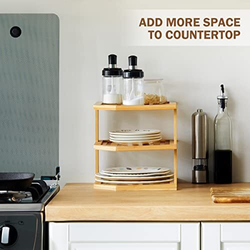 3-Tier Counter Corner Shelf Plates Organizer for Cabinet Kitchen ...