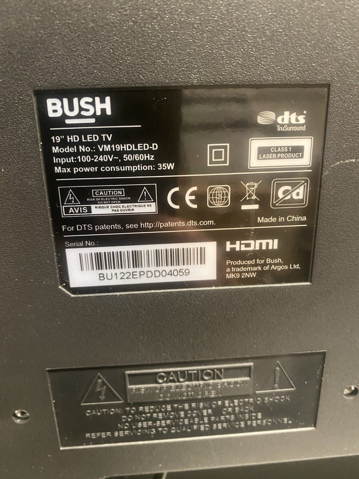 Bush 19 Inch HD Ready LED Freeview TV With Built In DVD Player Combi ...