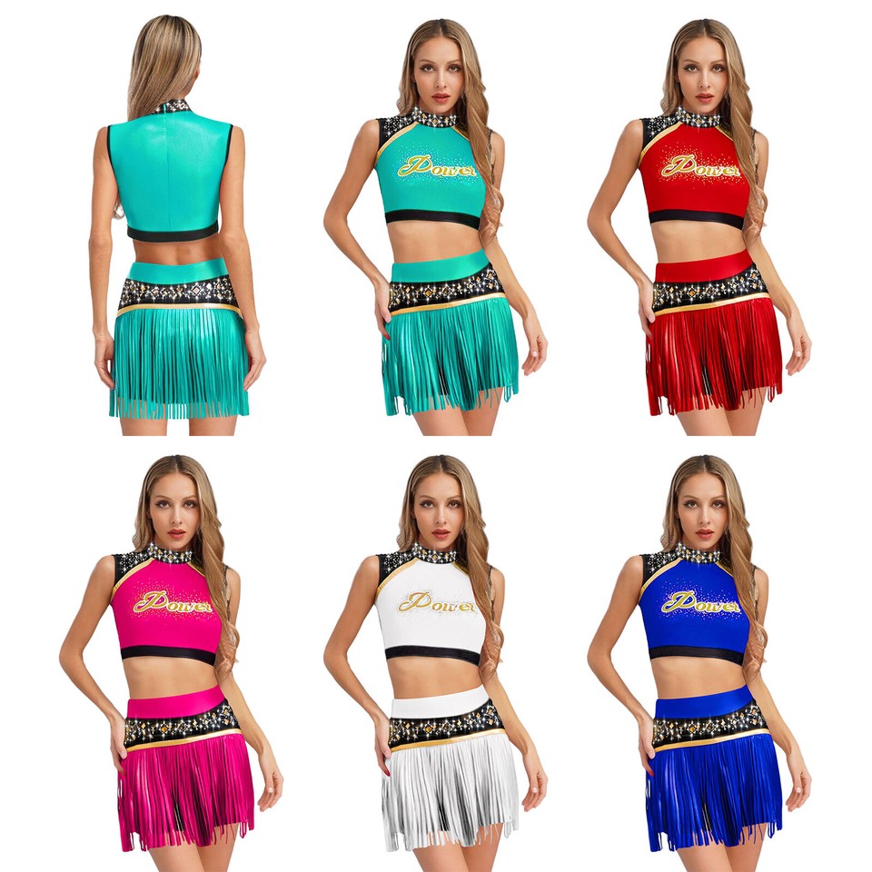 Damen Glitzer Cheerleader Kostüm Cheerleading Tops Shiny Rock ...
