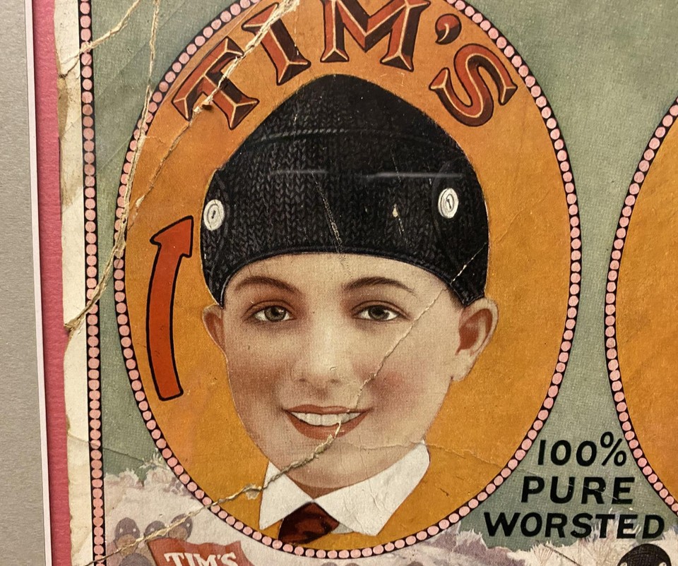 Vintage 1900s Tim's Caps Headwear Advertising Counter Sign Dog Sled ...