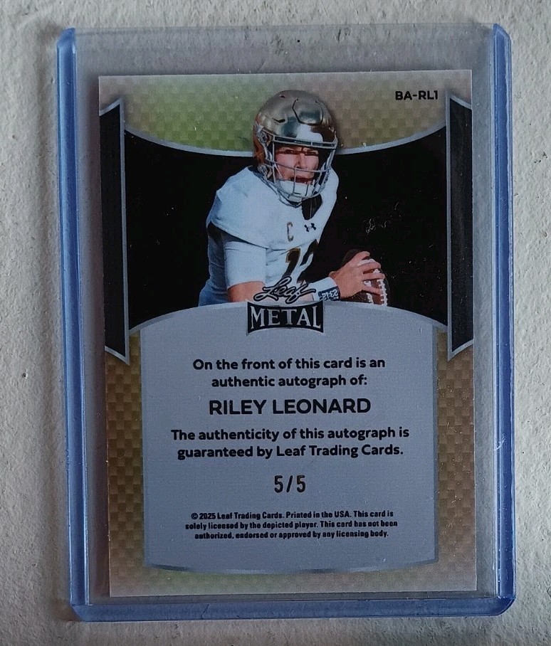 2025 Leaf Metal Autograph Riley Leonard Silver Mojo Auto #5/5 Bookend ...