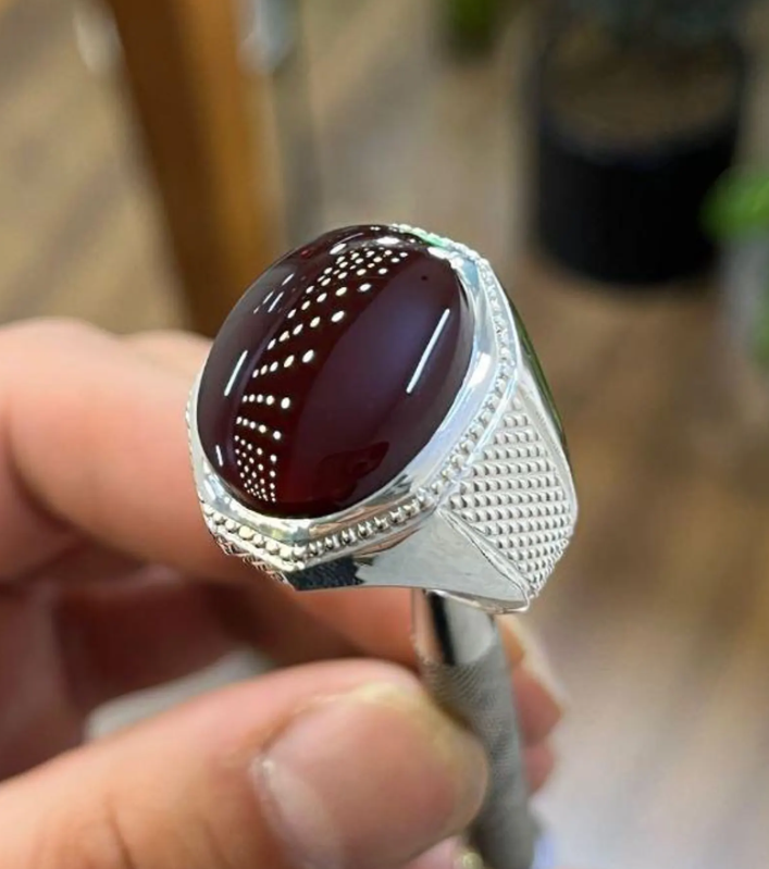 Blood Red Yemeni Aqeeq Ring, 925 Sterling Silver Natural Agate Ring ...