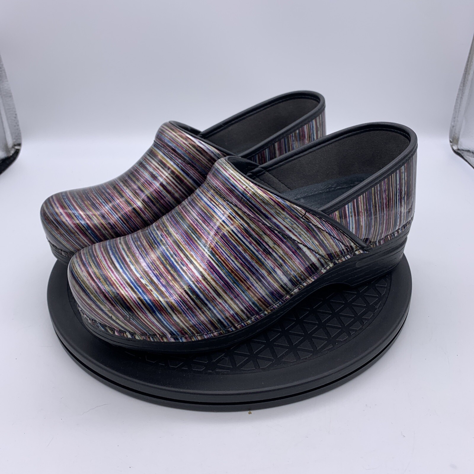 Dansko Professional XP Multi-Colored Striped Patent Leather Clogs Size ...
